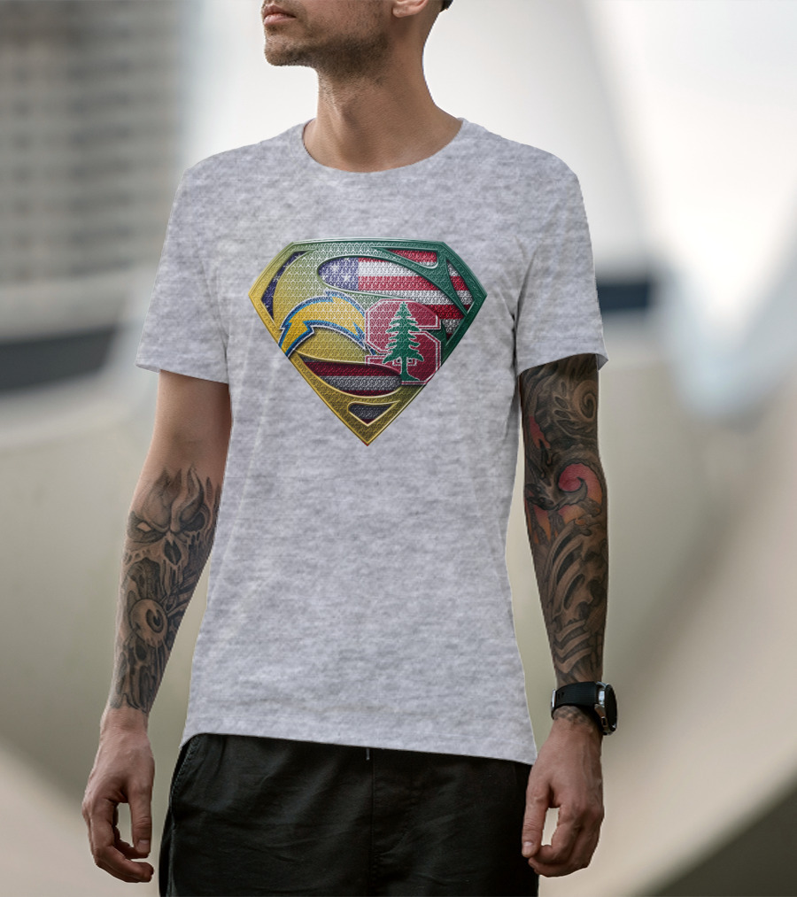 Superman Emblem Stanford Cardinal Chargers American Flag Fusion T-Shirt