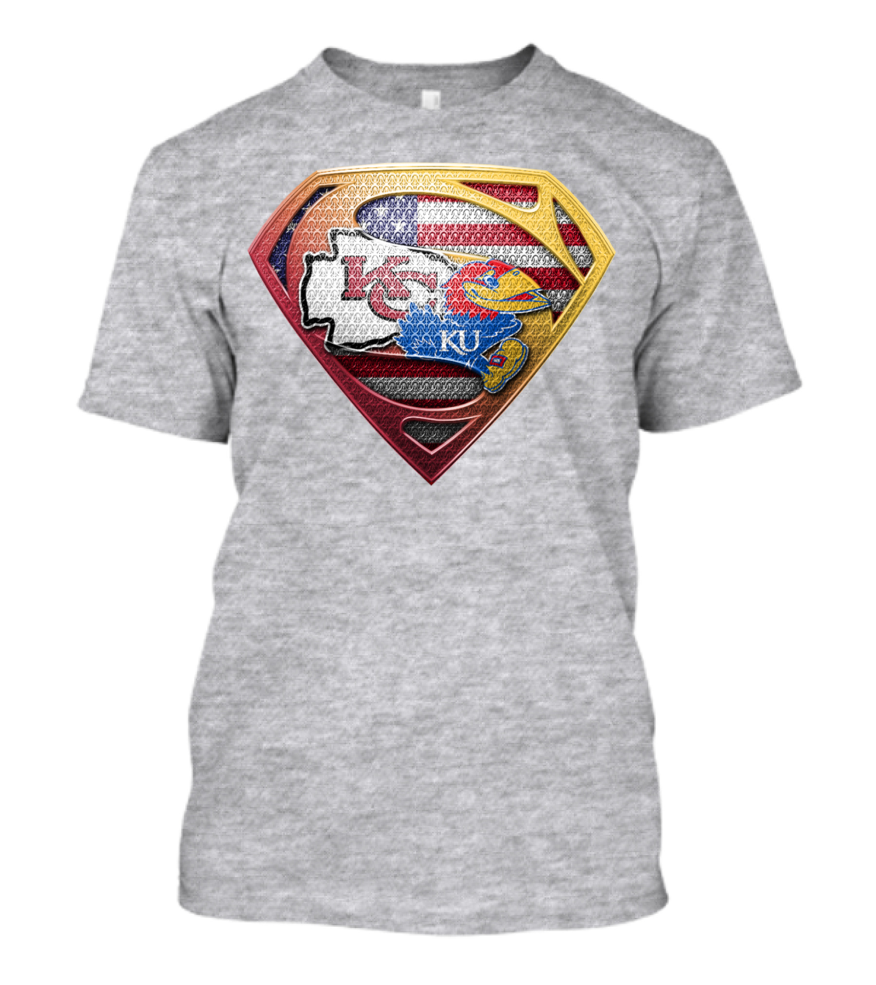 Ku Jayhawks Superman Logo With Kansas State Chiefs Flag T-Shirt