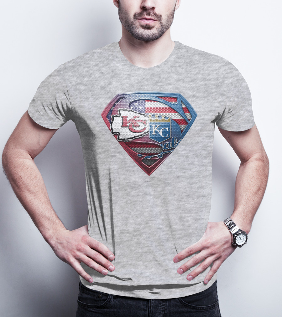 Kansas City Chiefs Royals American Flag Superman Shield T-Shirt