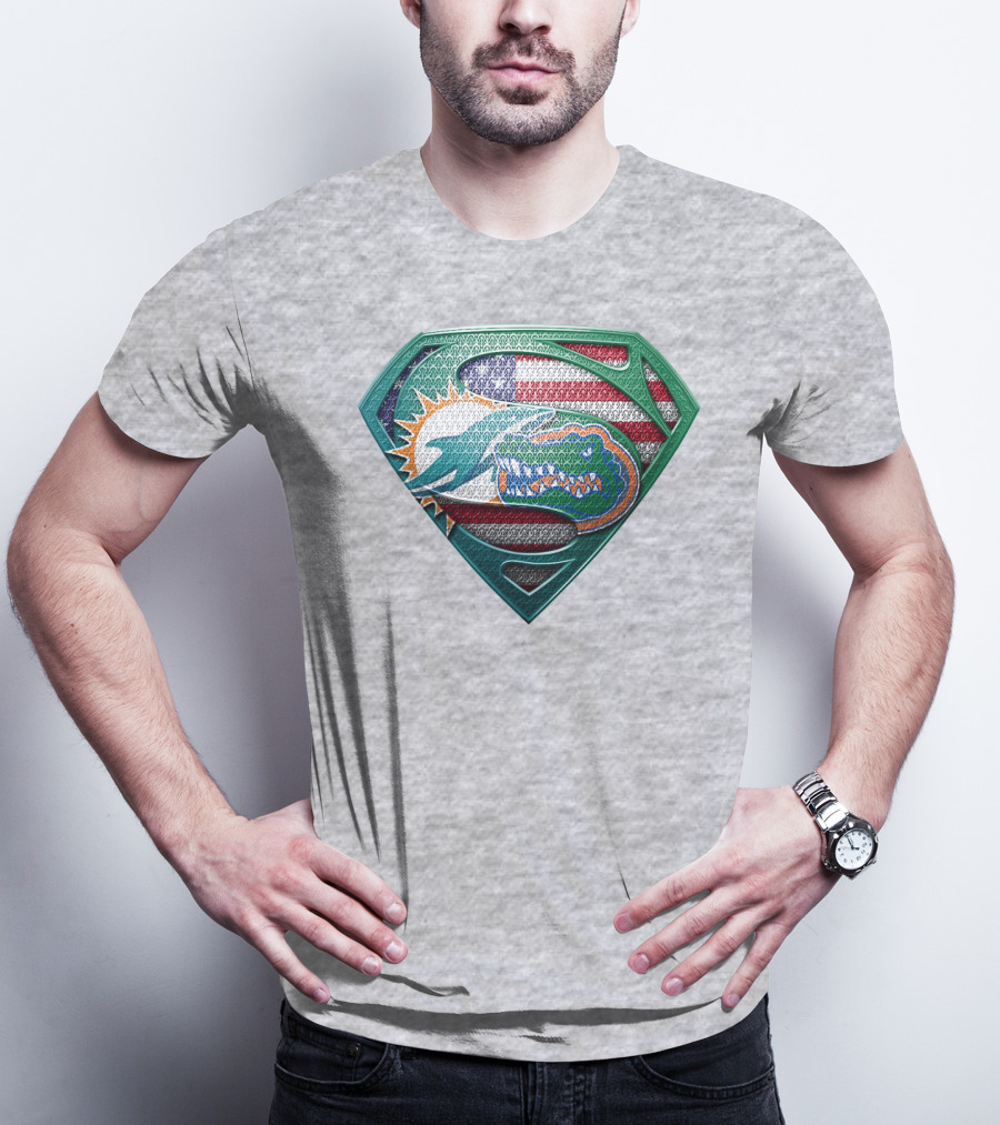 Superman Gator American Flag Miami Football T-Shirt