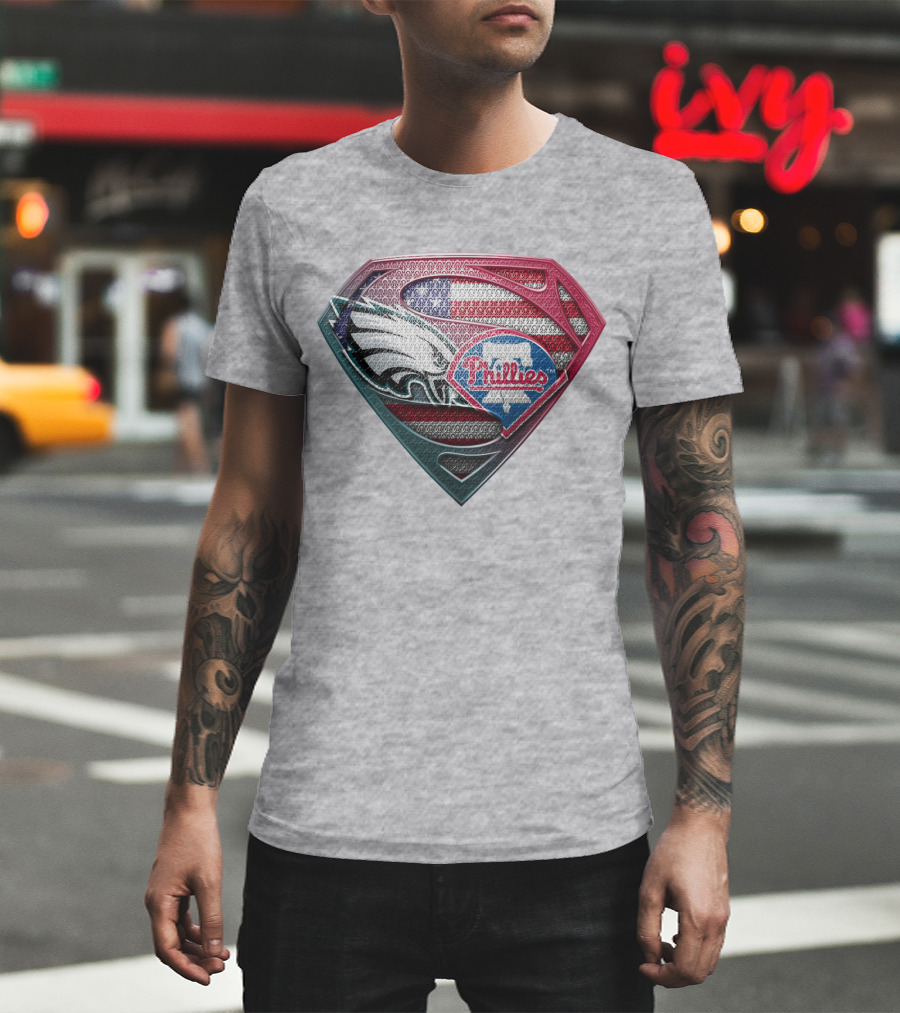 Philadelphia Eagles Phillies Super Logo American Flag - T-Shirt
