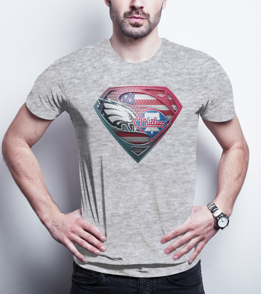 Philadelphia Eagles Phillies Super Logo American Flag - T-Shirt