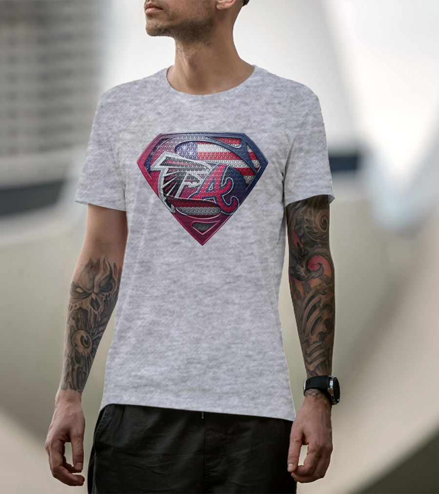 Superman Shield Atlanta Falcons Braves Usa Flag T-Shirt