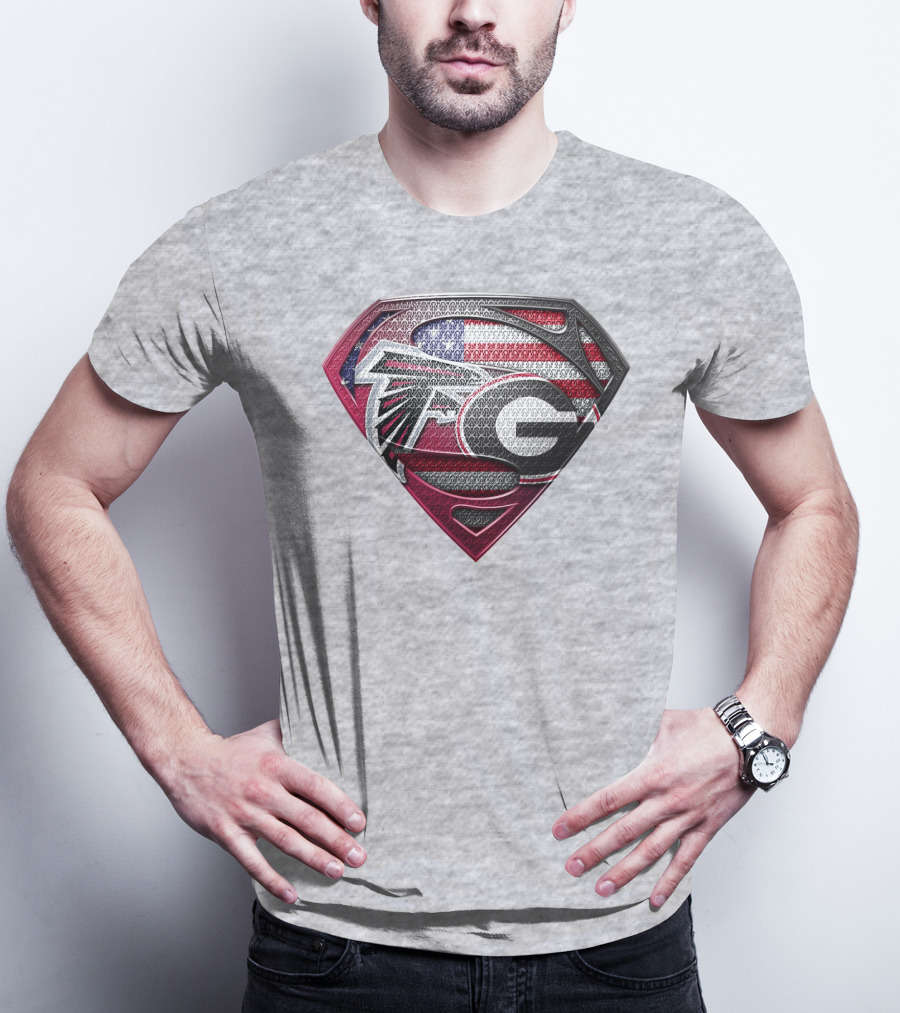 Superman Georgia Bulldogs Atlanta Falcons American Flag T-Shirt