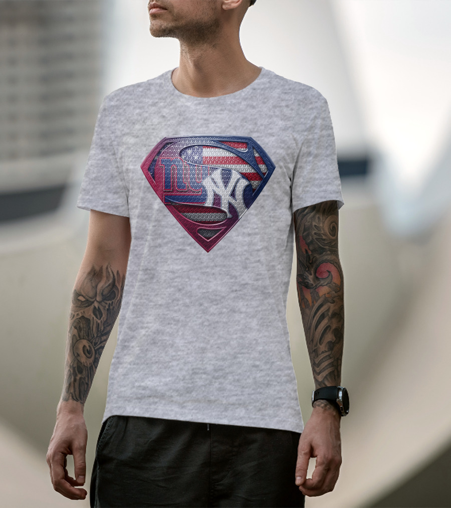 Ny Giants Yankees American Flag Logo Superhero Crest T-Shirt
