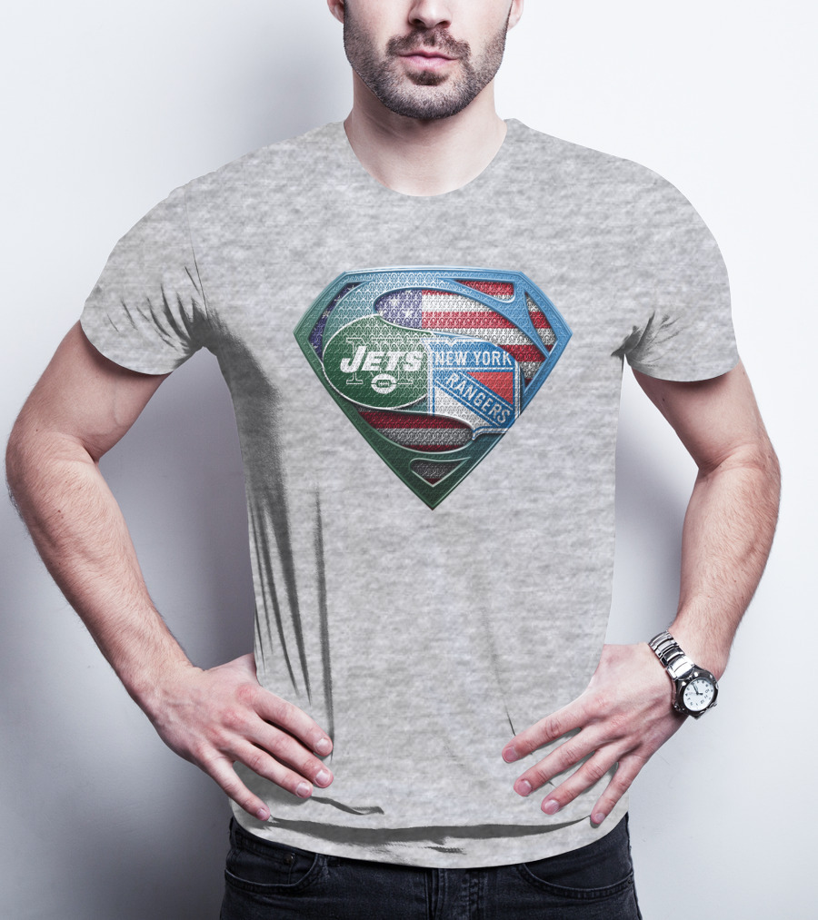 New York Jets Rangers American Flag Superhero T-Shirt