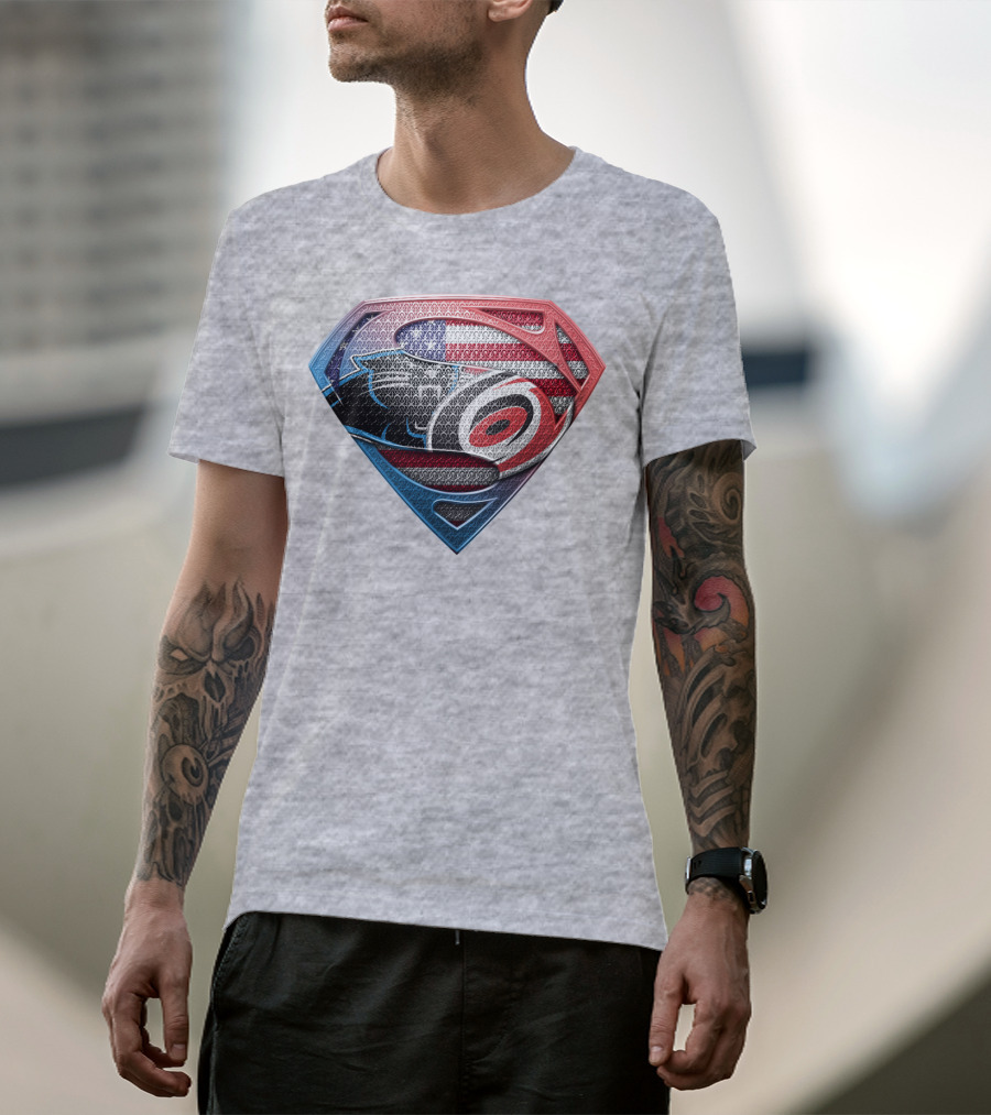Superman Shield Carolina Panthers American Flag Carolina Hurricanes T-Shirt