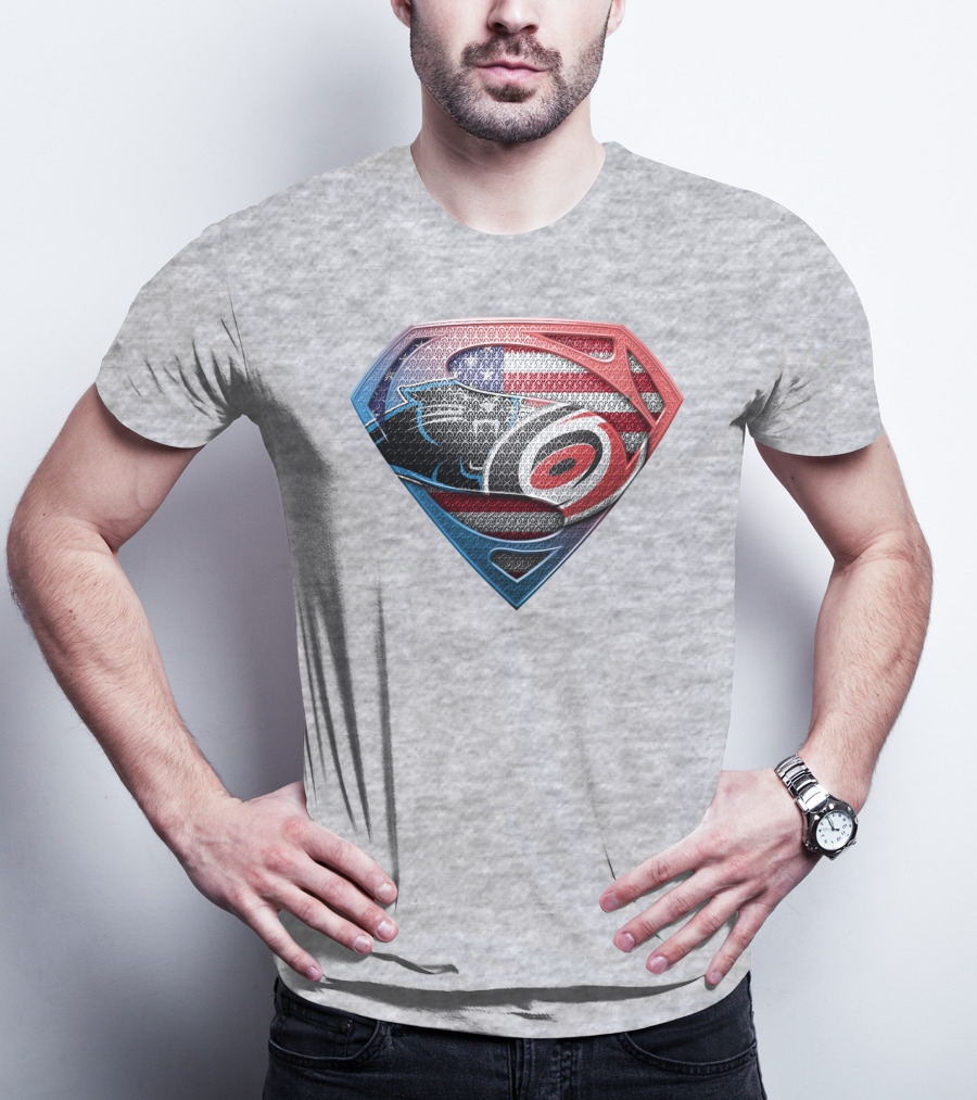 Superman Shield Carolina Panthers American Flag Carolina Hurricanes T-Shirt