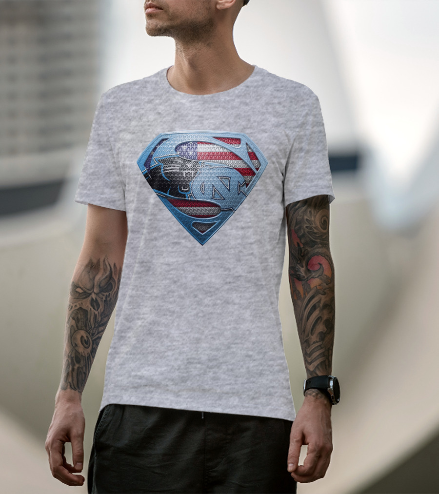 North Carolina Panthers Superman Usa Flag T-Shirt