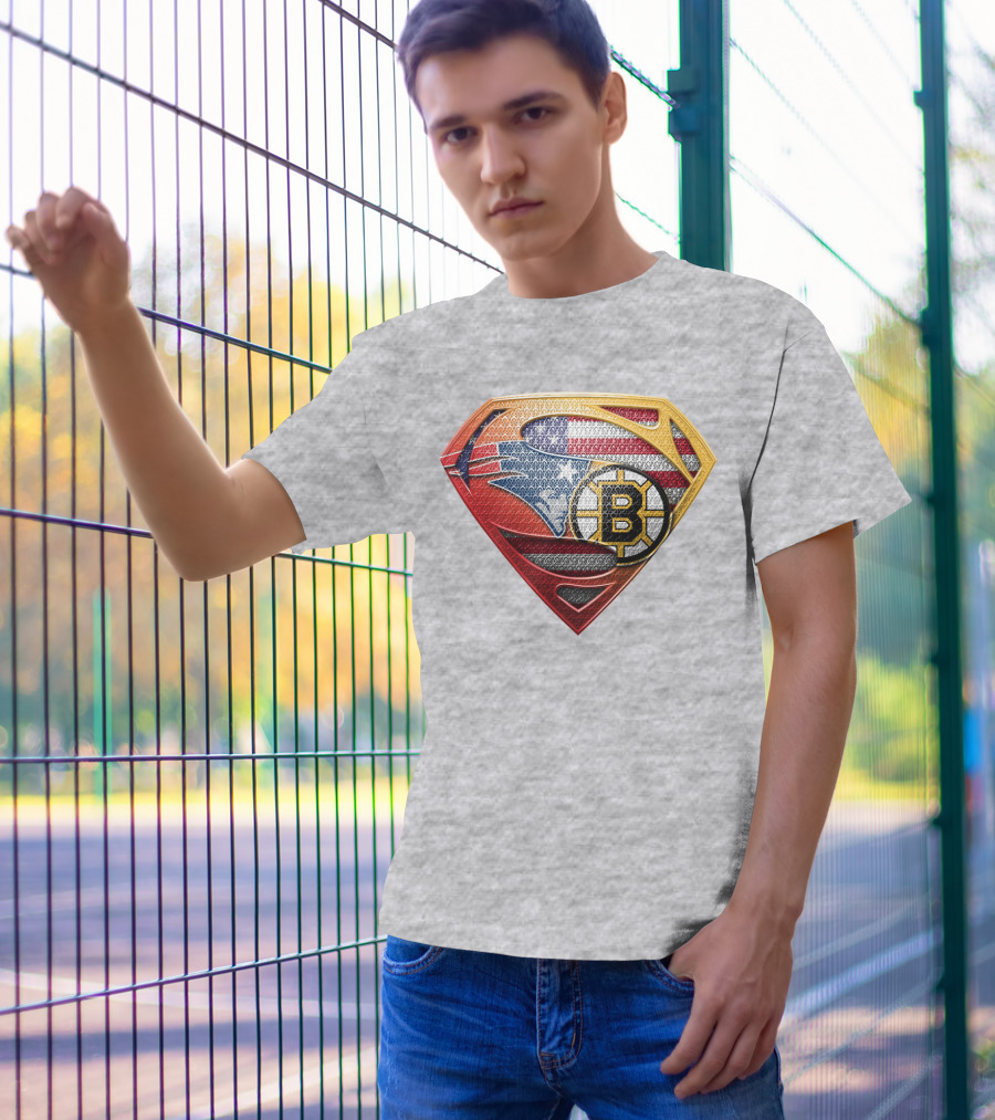 Superman Patriots Bruins Usa Flag T-Shirt