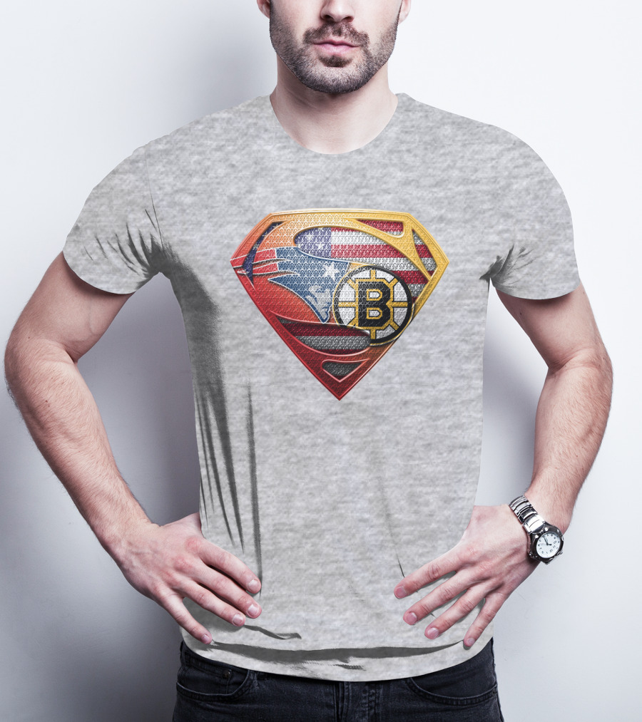 Superman Patriots Bruins Usa Flag T-Shirt