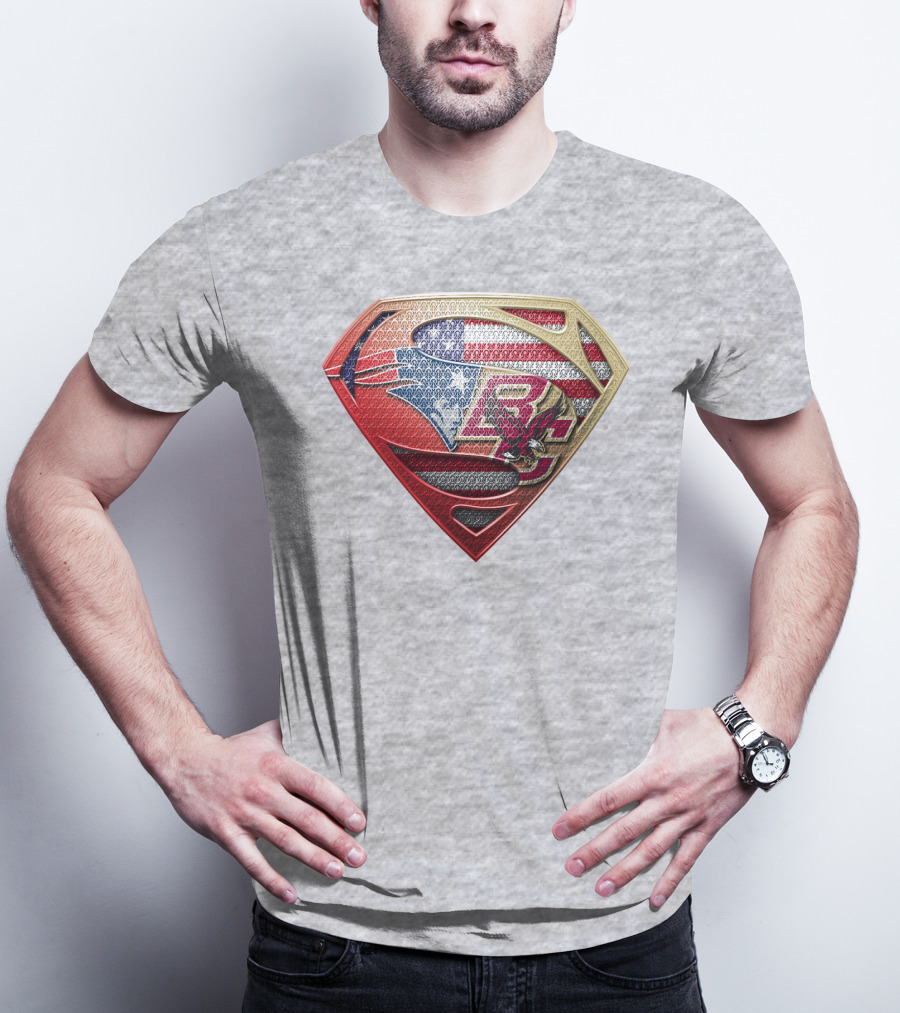 Superman Shield New England Patriots American Flag Boston College Eagles T-Shirt