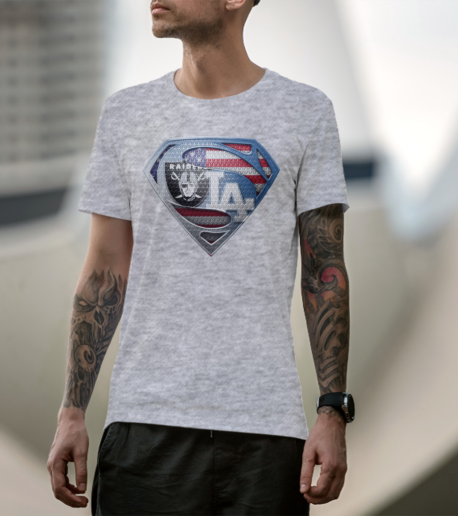 Raiders Dodgers American Flag Superhero T-Shirt