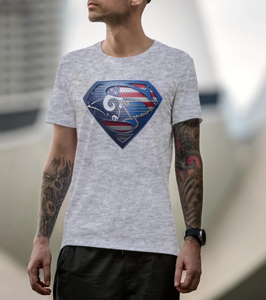 Usa Superman Rams And Blues Logo Shield T-Shirt