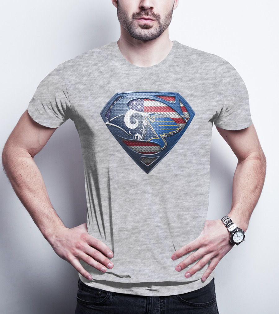 Usa Superman Rams And Blues Logo Shield T-Shirt