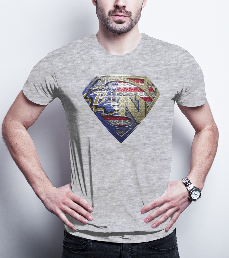 Baltimore Ravens Nfl Superman Shield American Flag T-Shirt