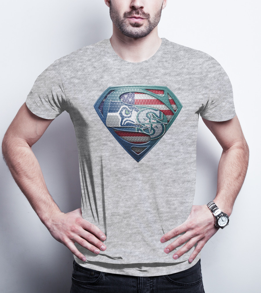 Seahawks Superman American Flag T-Shirt