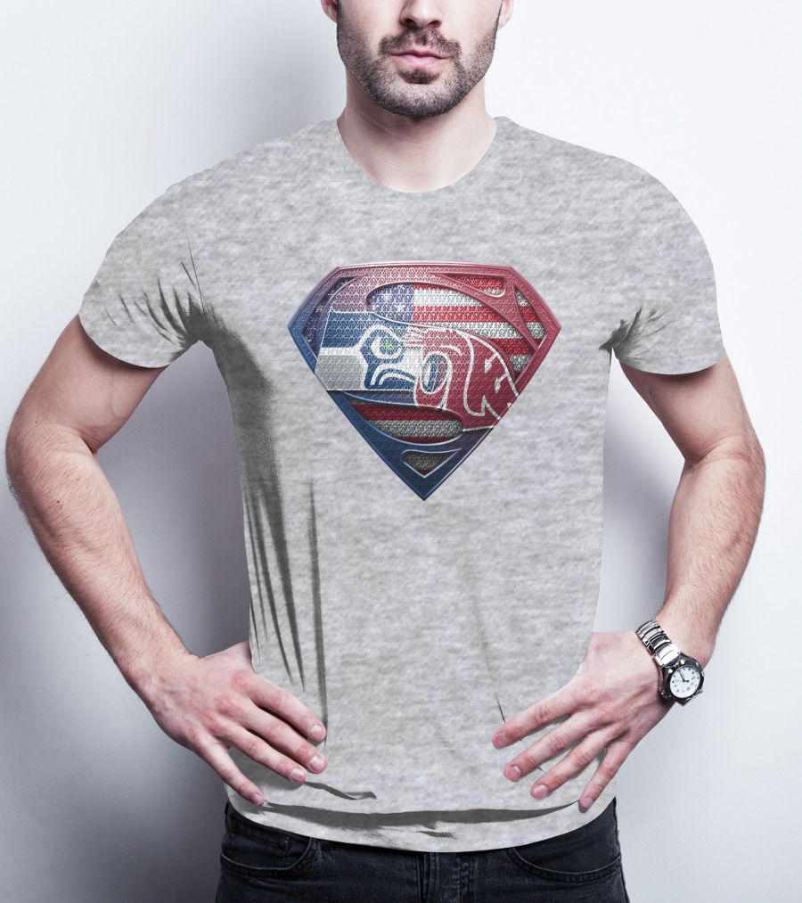 Seahawks Cougars Superman Shield Usa Flag T-Shirt