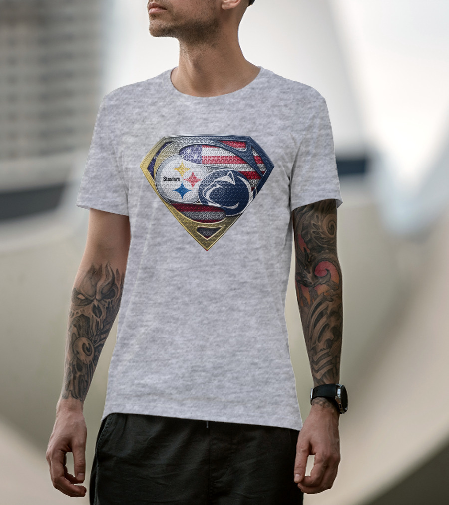 Steelers Penn State Super Shield With American Flag T-Shirt