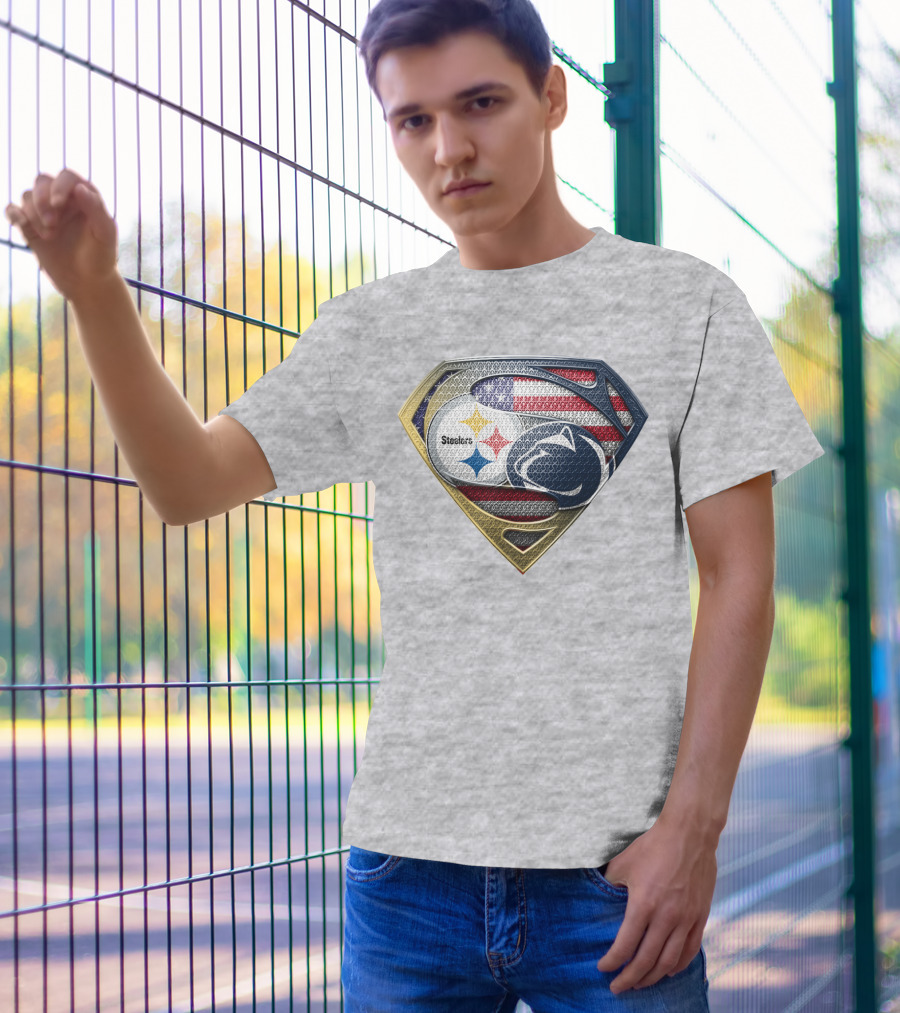 Steelers Penn State Super Shield With American Flag T-Shirt