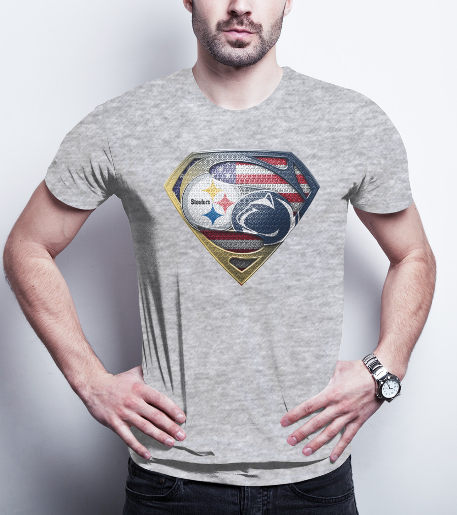 Steelers Penn State Super Shield With American Flag T-Shirt