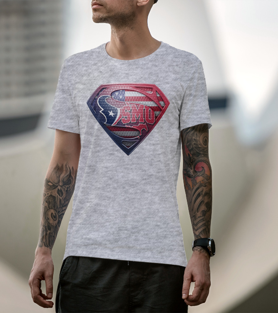 Smu Texas Superhero Shield With American Flag Colors T-Shirt