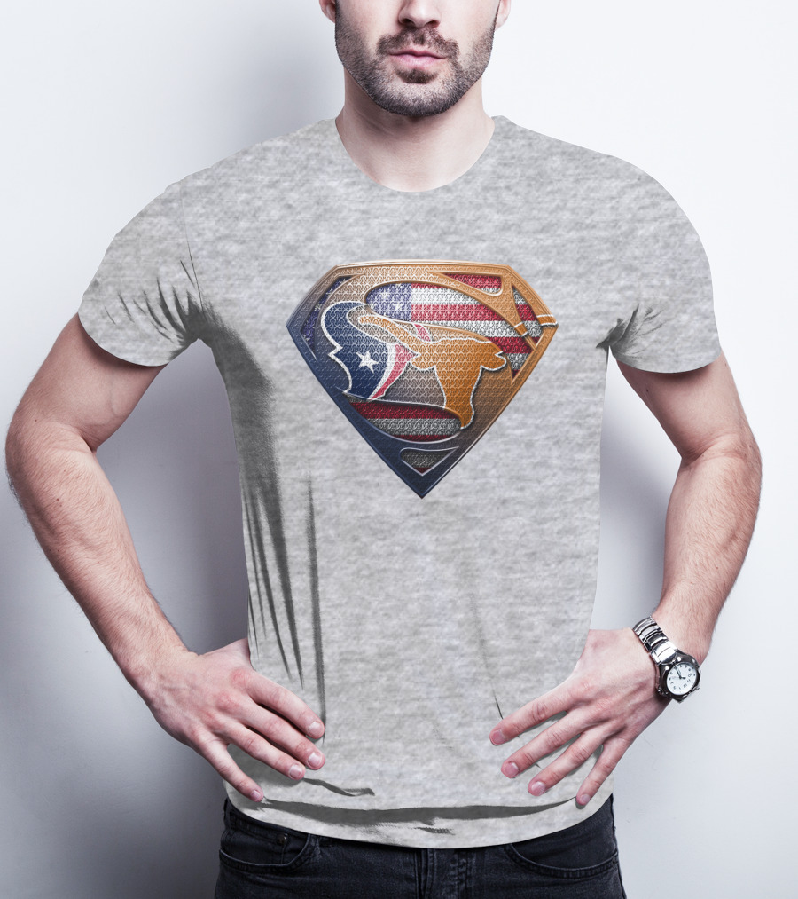 Texas Longhorns American Flag Superman Shield T-Shirt