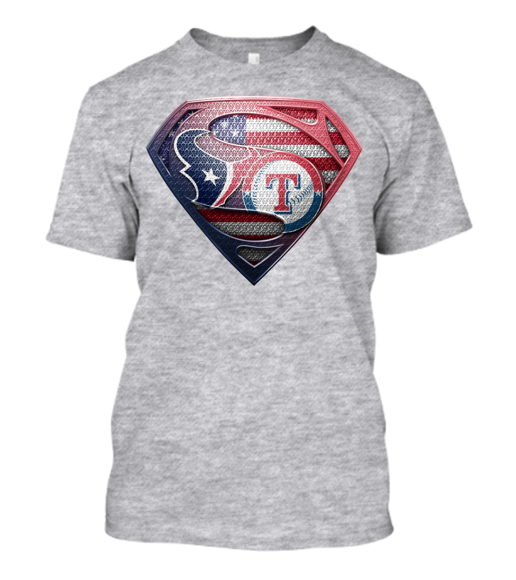 Superman Shield Houston Texans And Texas Rangers American Flag T-Shirt