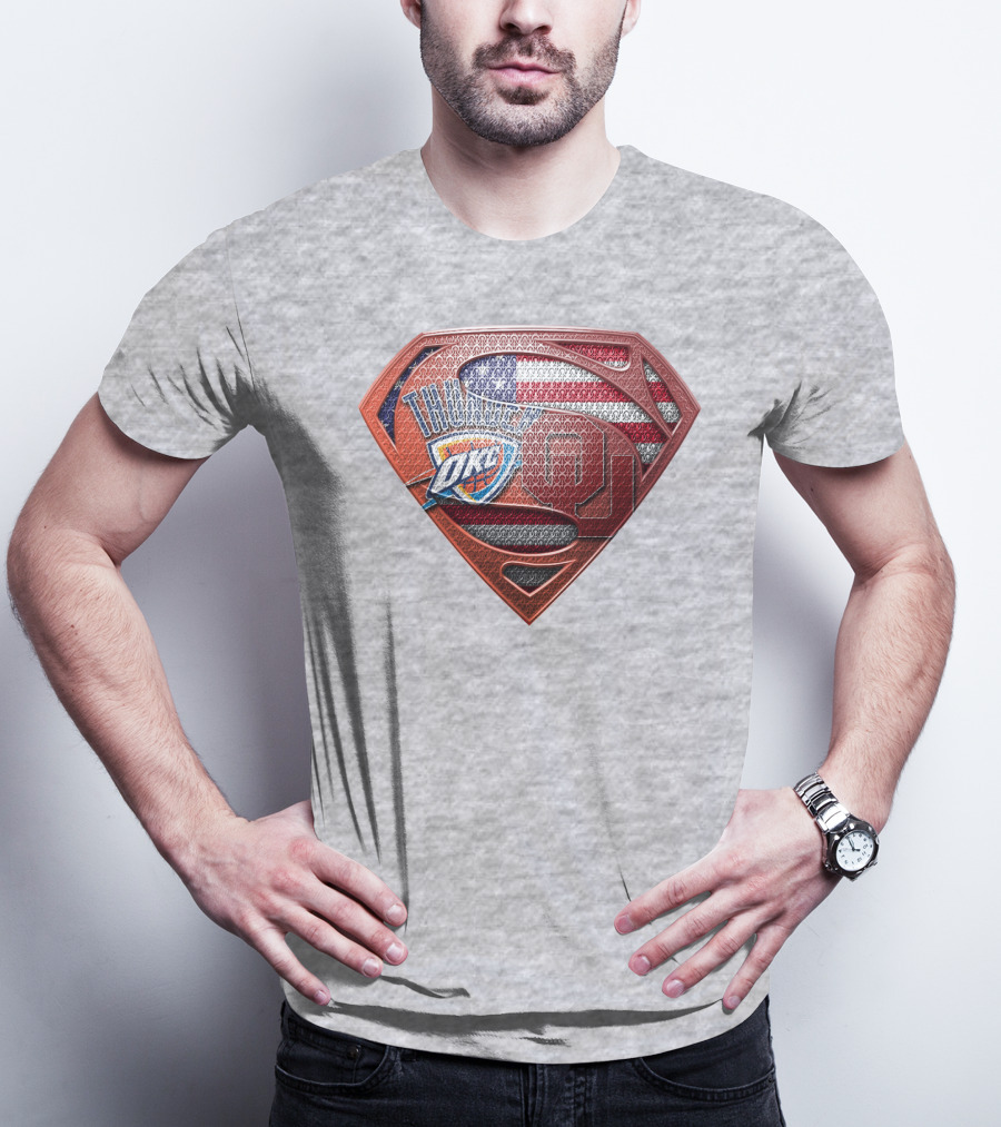 Oklahoma City Thunder American Flag Superman Ou Logo Fusion T-Shirt