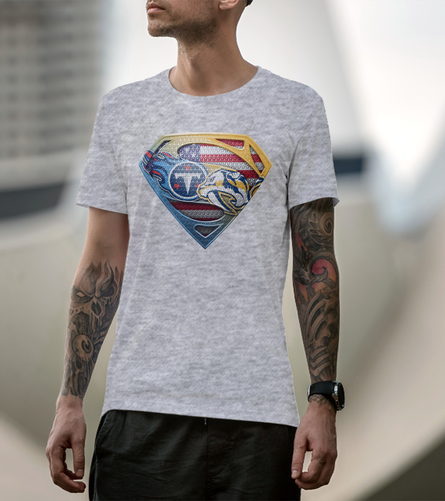 Tennessee Titans Pittsburgh Steelers American Flag Superman T-Shirt