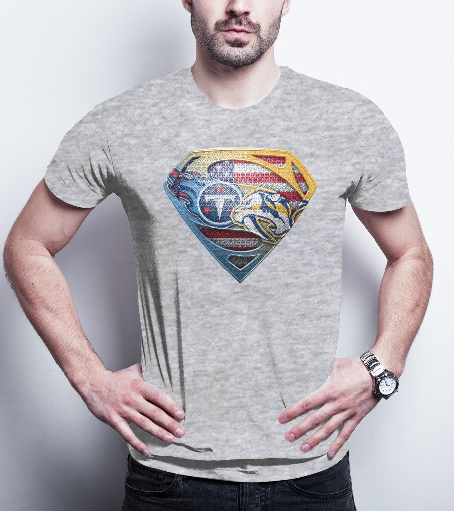 Tennessee Titans Pittsburgh Steelers American Flag Superman T-Shirt