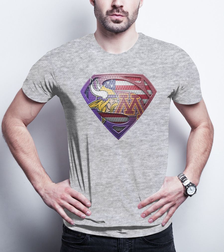 Minnesota Vikings And Golden Gophers American Flag Superman T-Shirt