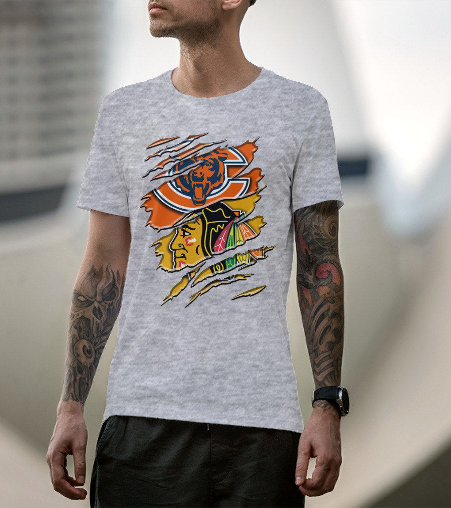 Chicago Bears And Blackhawks Torn T-Shirt