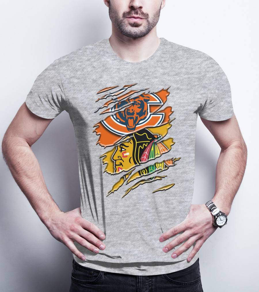Chicago Bears And Blackhawks Torn T-Shirt