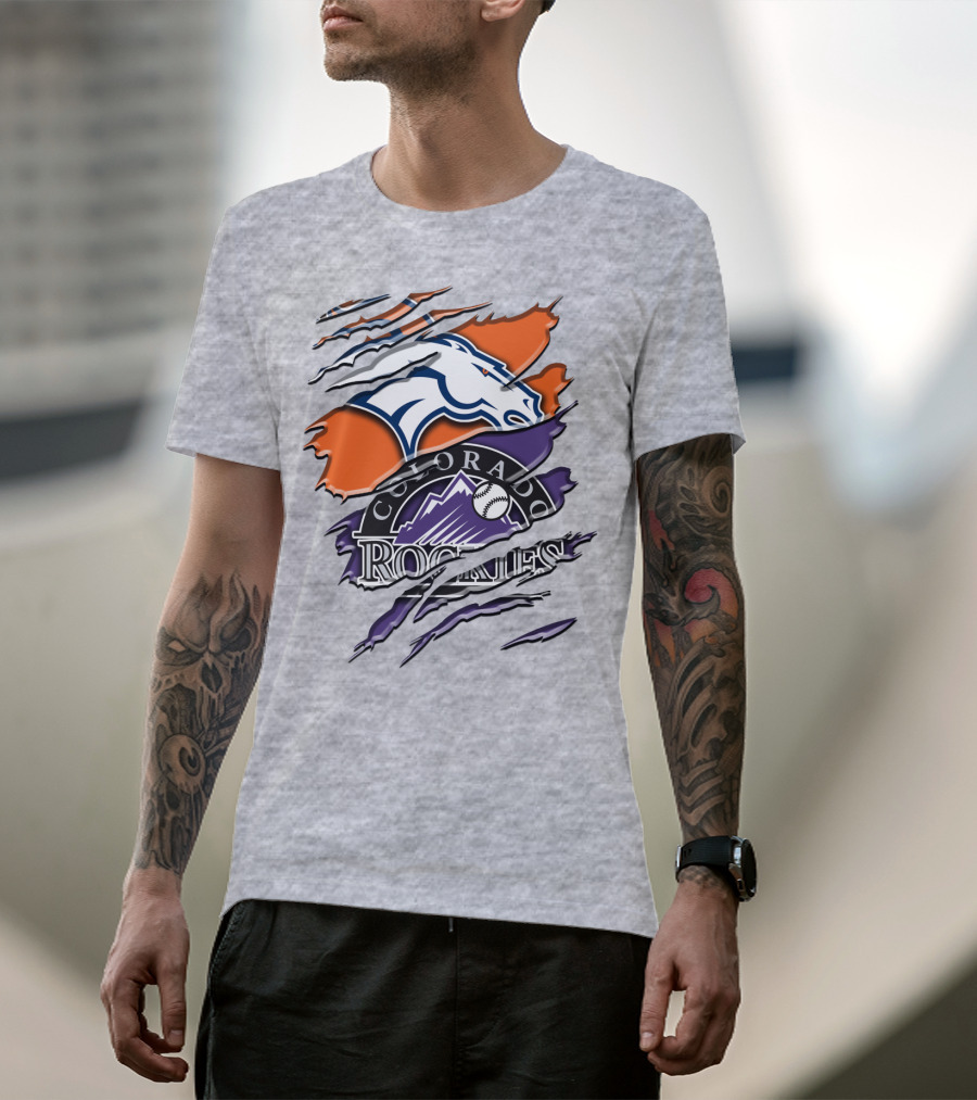 Denver Broncos Colorado Rockies Logos Torn Rah 018 T-Shirt