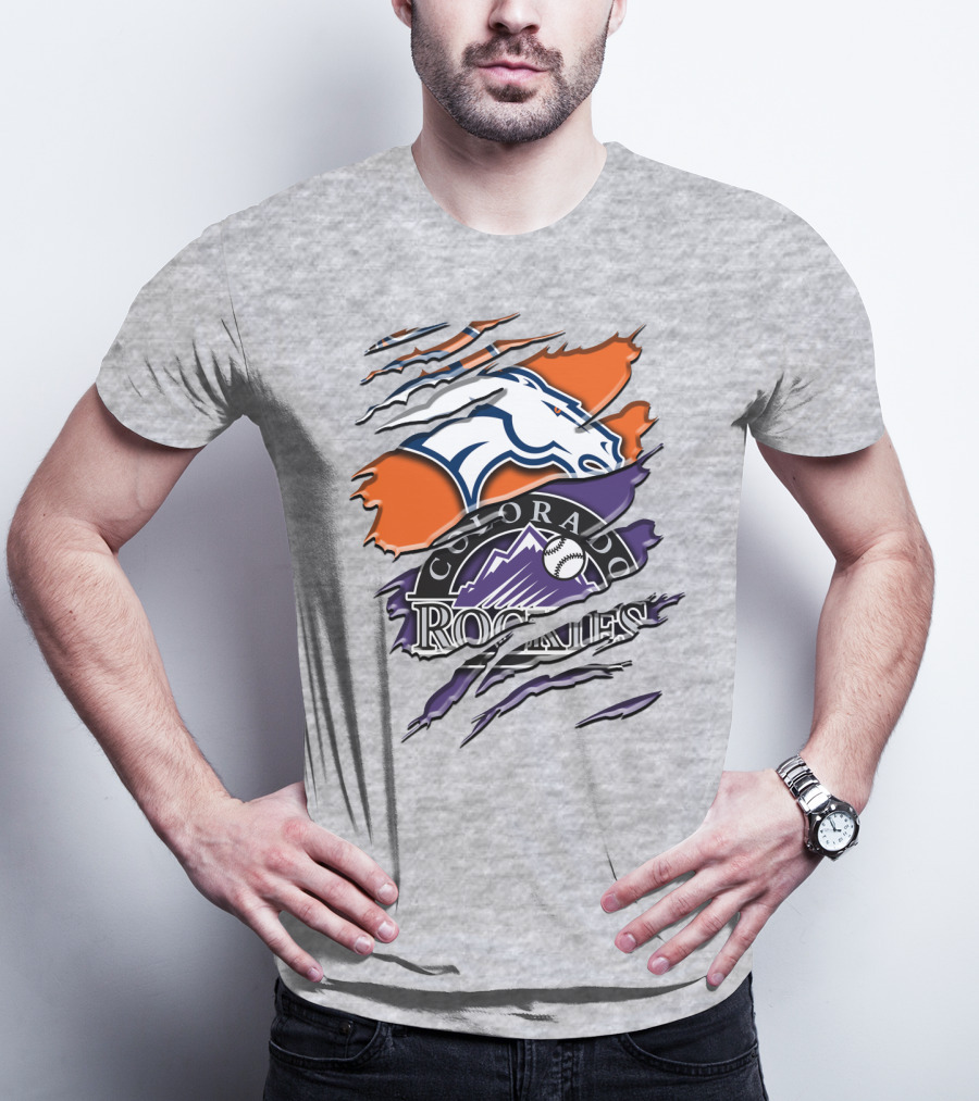 Denver Broncos Colorado Rockies Logos Torn Rah 018 T-Shirt