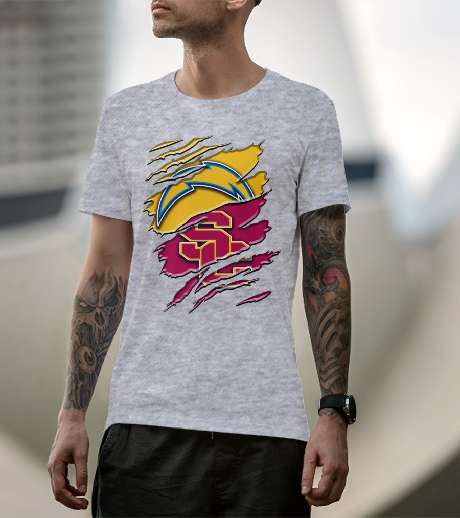 Los Angeles Chargers Usc Trojans Logo Merge T-Shirt
