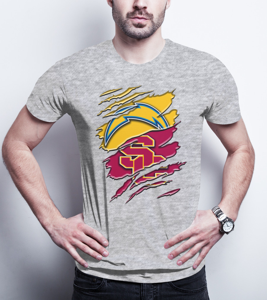 Los Angeles Chargers Usc Trojans Logo Merge T-Shirt