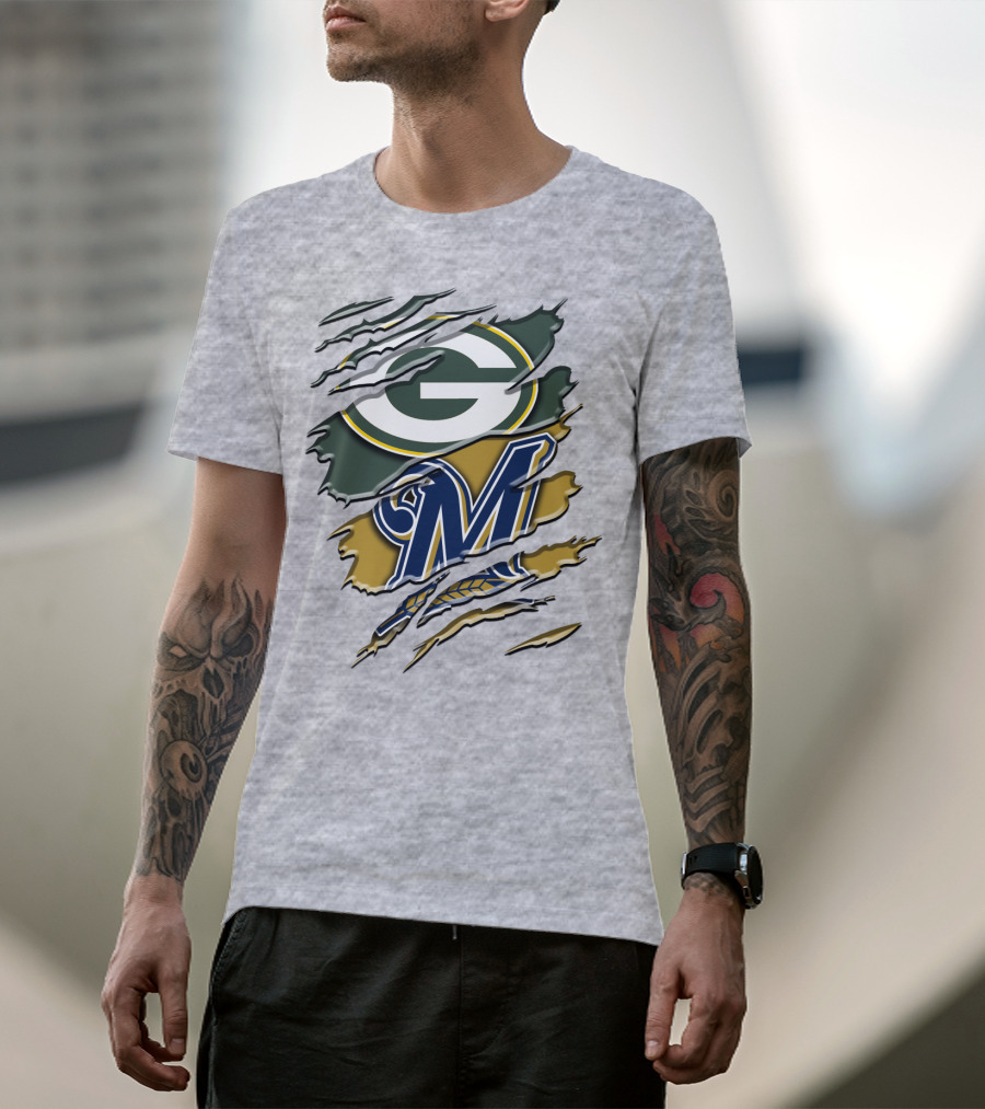 Green Bay Packers Milwaukee Brewers Crossover T-Shirt