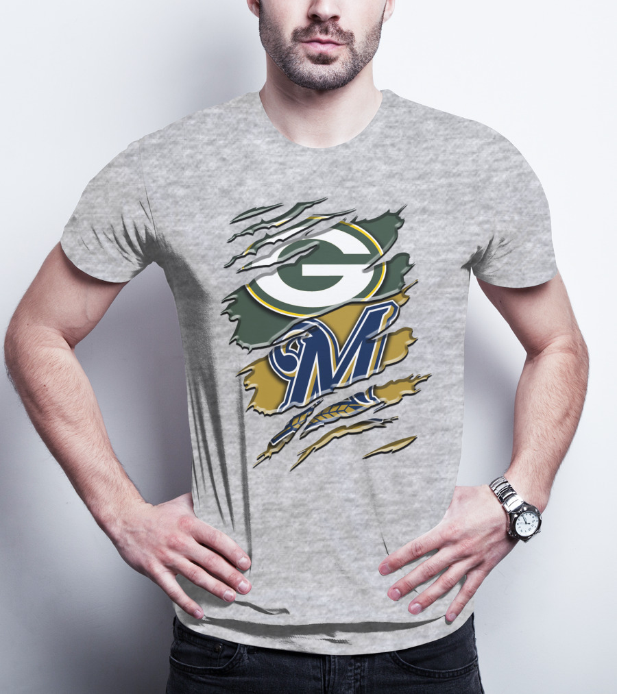 Green Bay Packers Milwaukee Brewers Crossover T-Shirt
