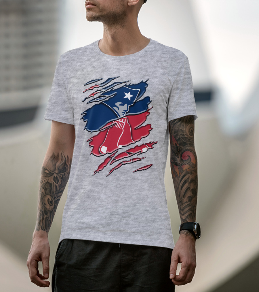 Patriots And Red Sox Ripped Design Rah 092 T-Shirt