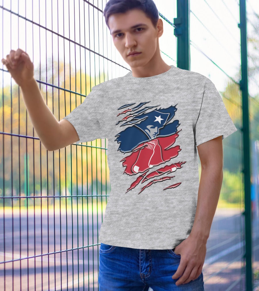 Patriots And Red Sox Ripped Design Rah 092 T-Shirt