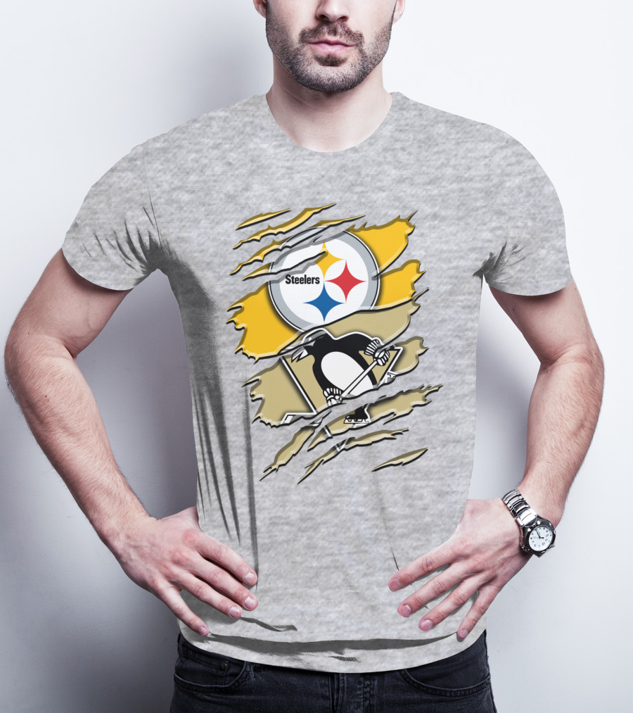 Steelers Penguins Torn Scratches Logo Collaboration T-Shirt