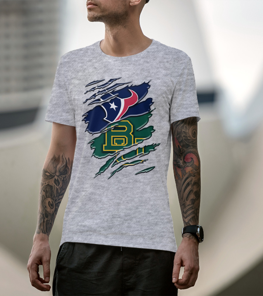 Baylor Bears Houston Texans Ripped Graphic Rah 116 T-Shirt