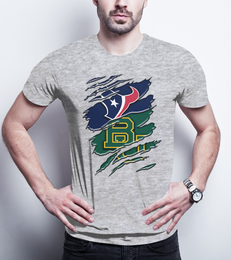 Baylor Bears Houston Texans Ripped Graphic Rah 116 T-Shirt