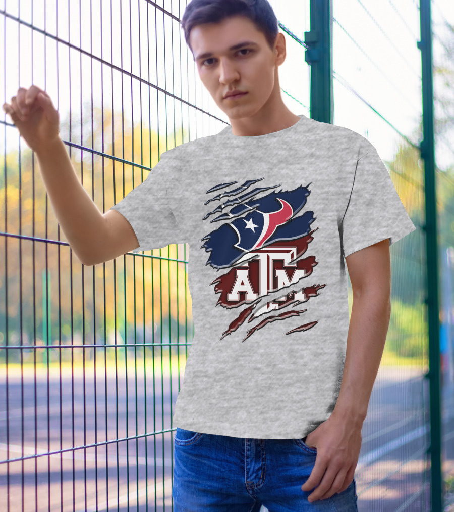 Texas A&M Aggies Houston Texans Torn Flag T-Shirt
