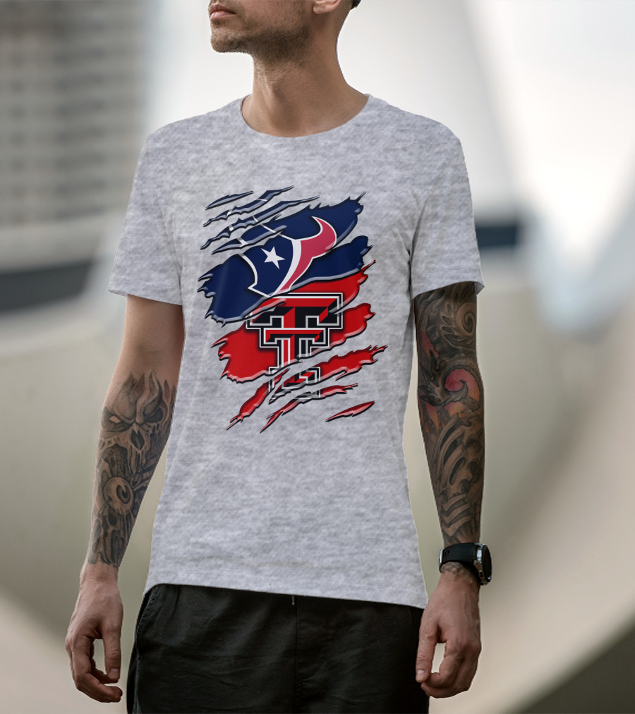 Houston Texans And Texas Tech Red Raiders Rip T-Shirt