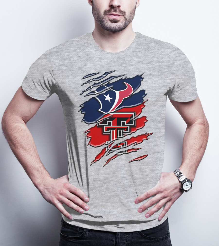 Houston Texans And Texas Tech Red Raiders Rip T-Shirt