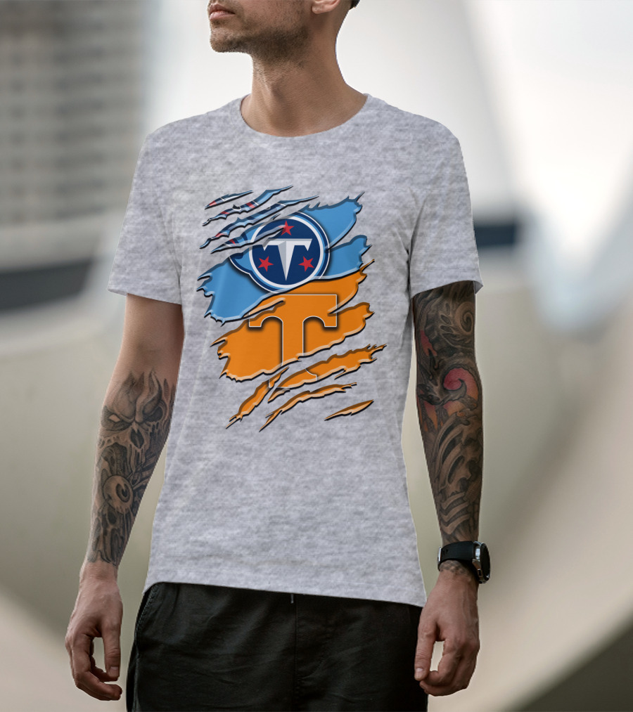 Tennessee Titans Logo With Tennessee Volunteers Colors Ripped Design Rah 131 T-Shirt