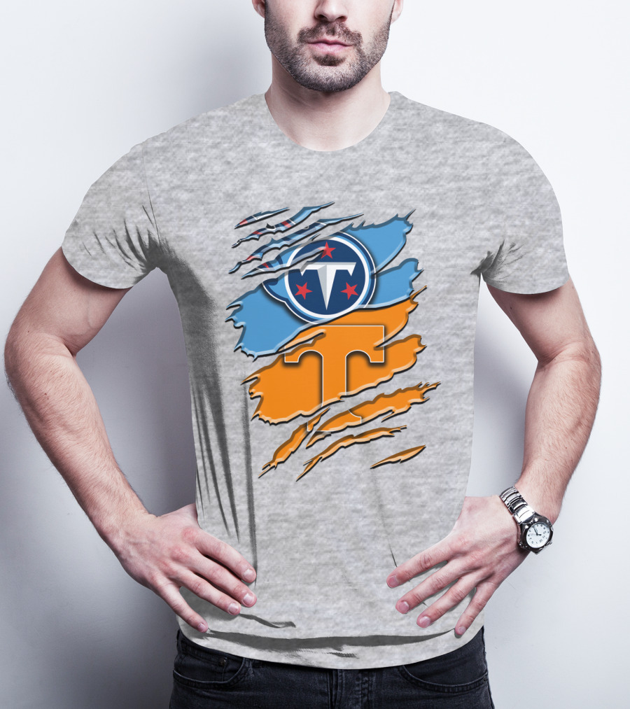 Tennessee Titans Logo With Tennessee Volunteers Colors Ripped Design Rah 131 T-Shirt